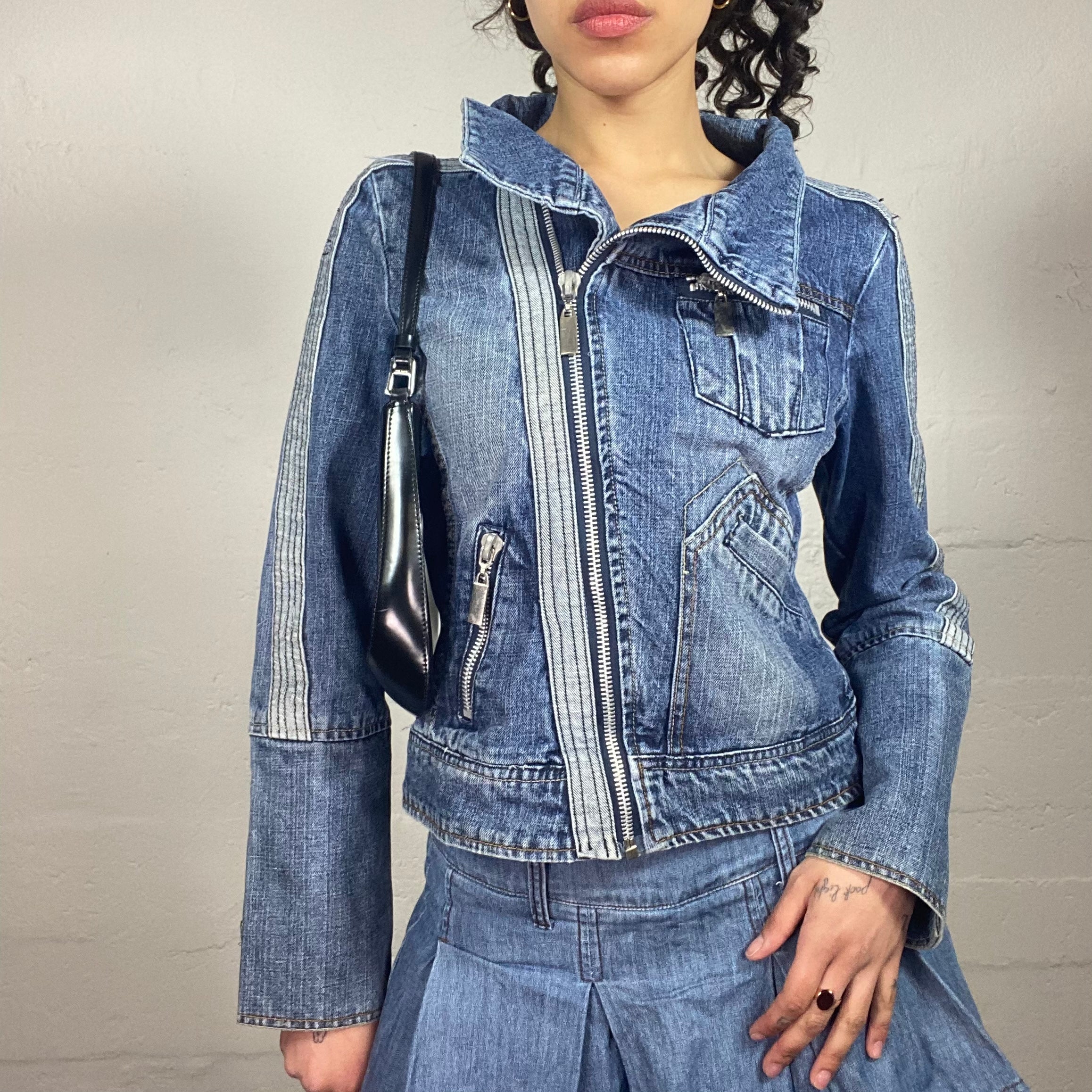 Vintage 2000's Biker Style Side Zipper Blue Denim Jackets with Pockets ...