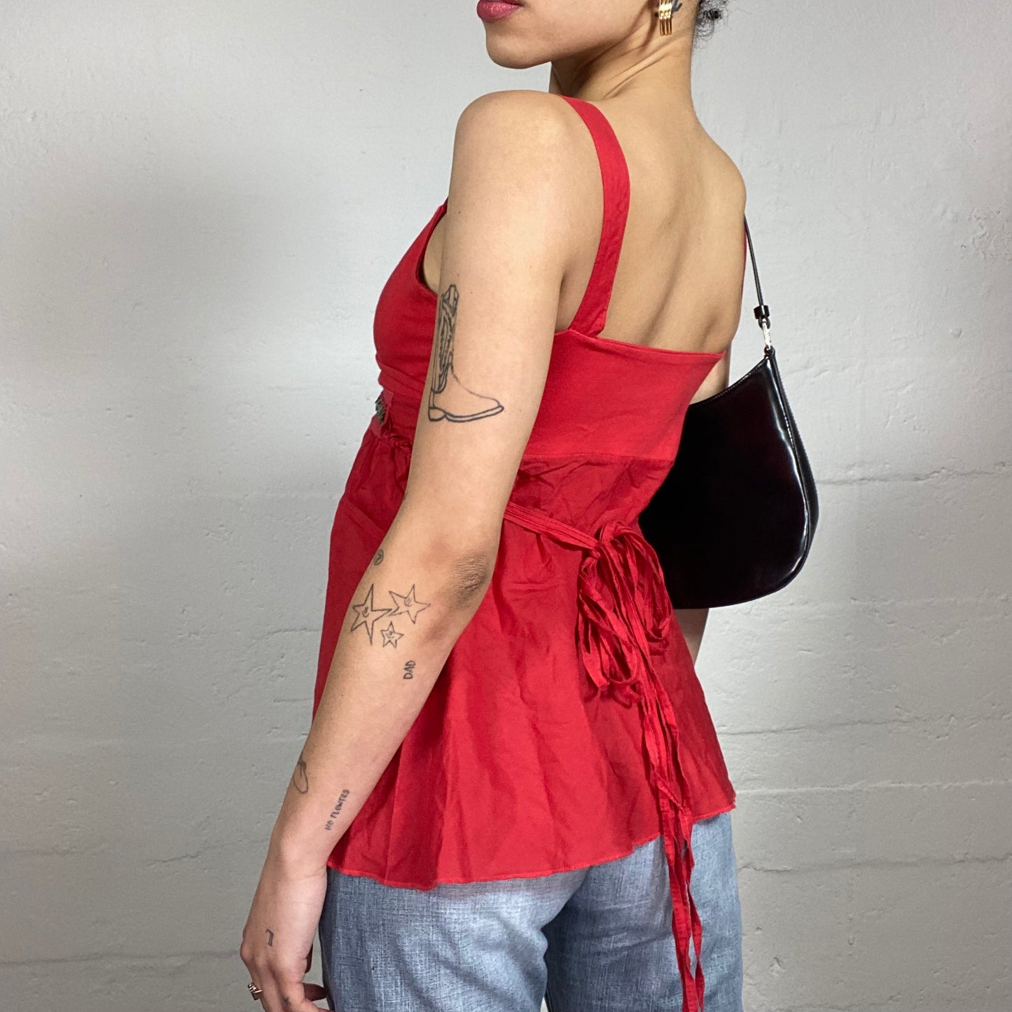 Vintage 2000's Summer Chic Red Shiffon Top with Gold Underbra Detail a ...