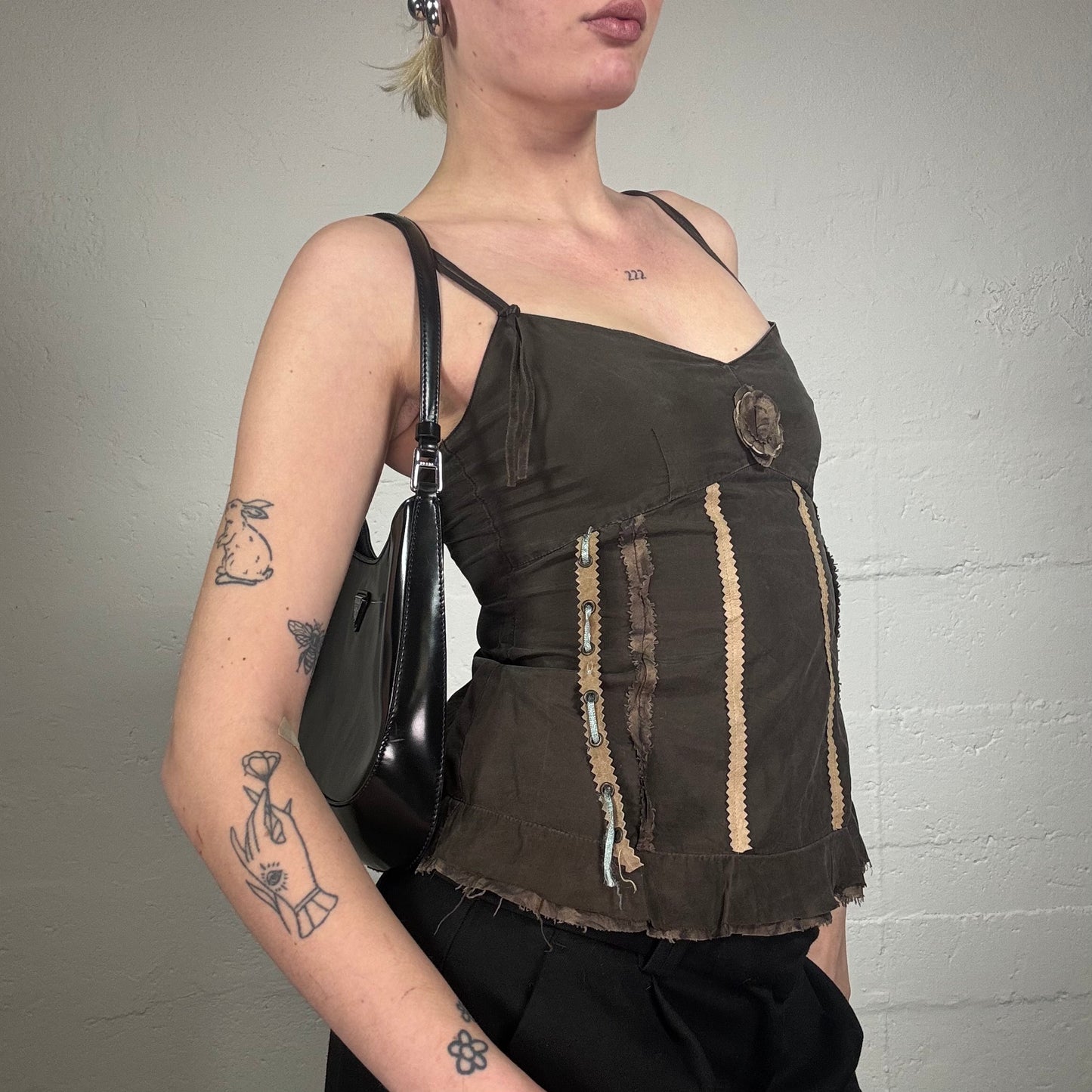 Vintage 2000's Romantic Sunday Date Brown Cami Too with Rose Detail (X ...