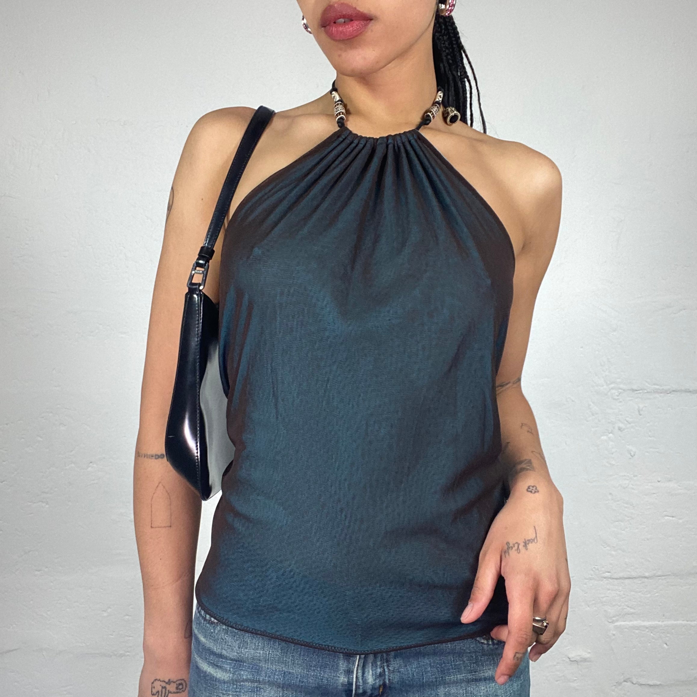Vintage 2000's Blue Both Sided Layered Draped Neckholder Top (M ...