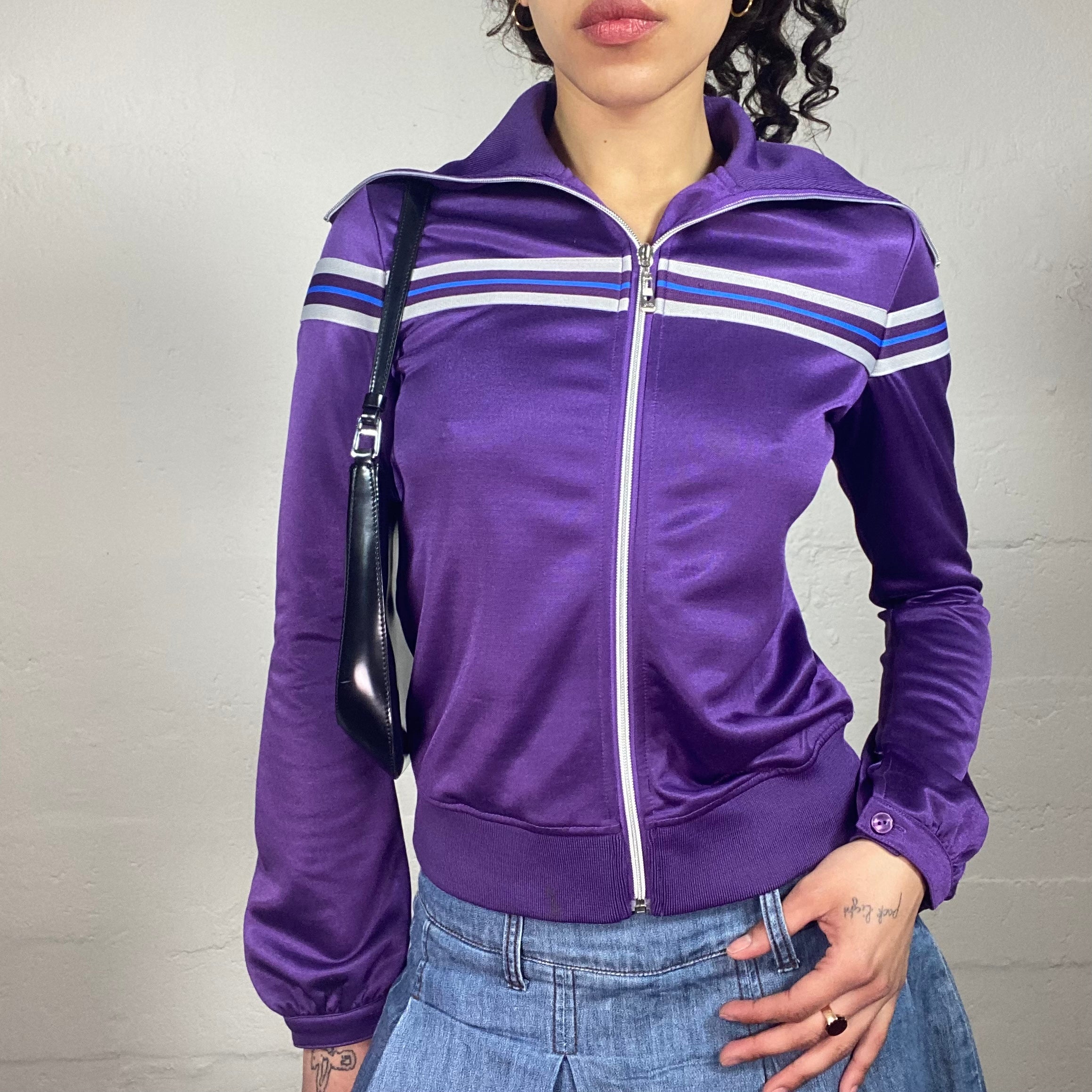 Vintage 2000's Downtown Girl Purple Funky Zip Up Pullover with Stripe ...