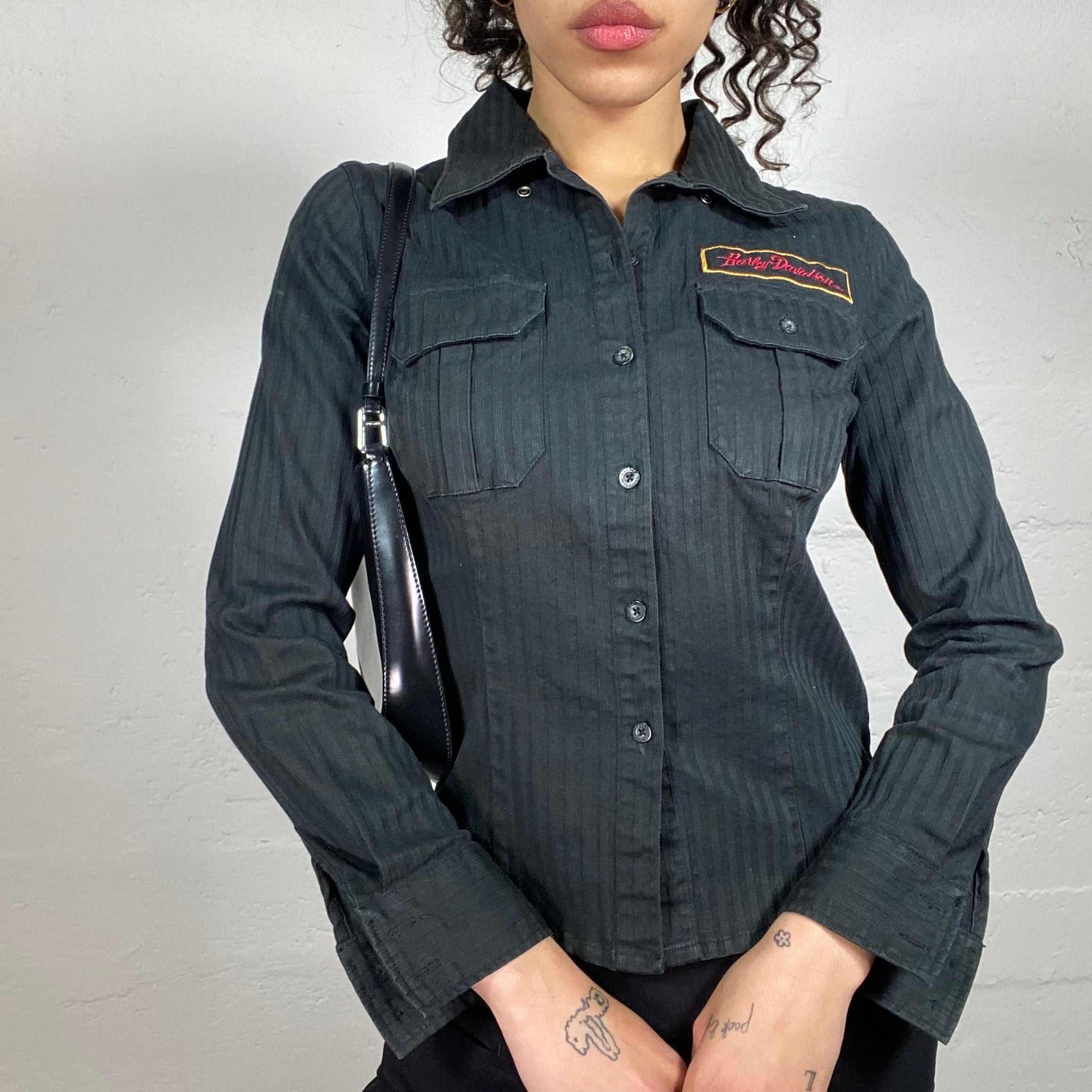 Vintage 2000's Harley Davidson Biker Girl Button Up Shirt with Back Lo ...