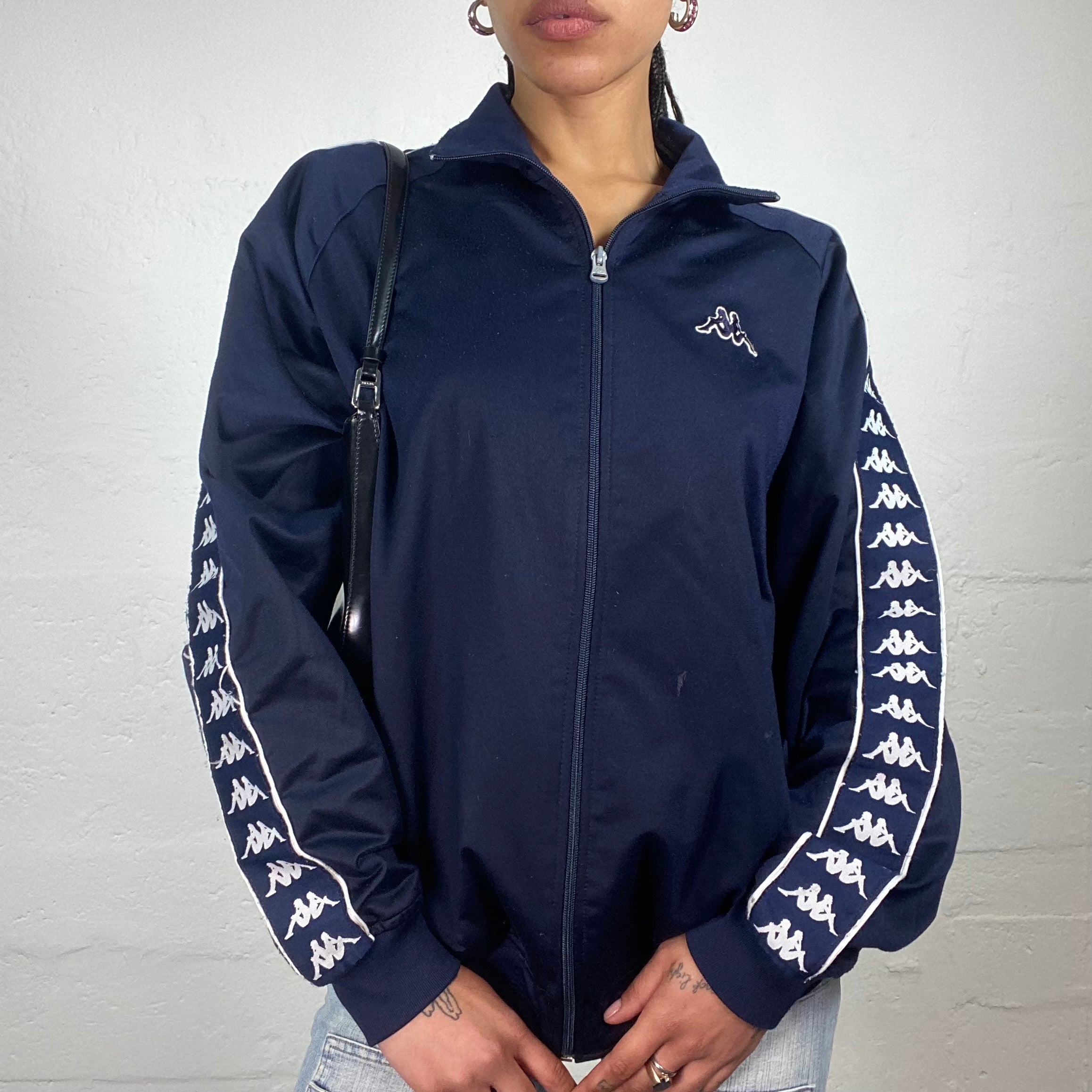 Vintage 90’s Kappa Sporty Navy Blue Zip Up Pullover with Sleeve Logo P – Michelle Tamar
