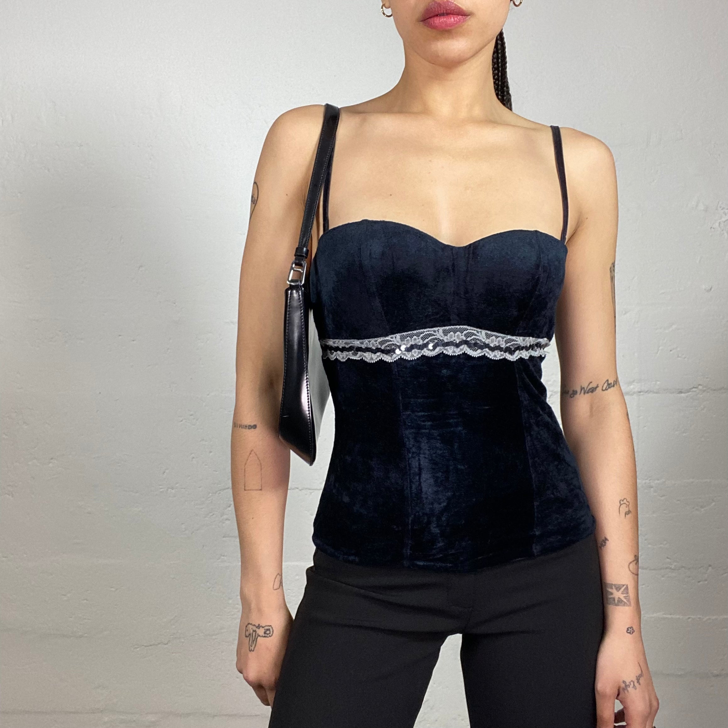 Vintage 2000's Classy Night Out Midnight Blue Velour Corset Top Decora ...