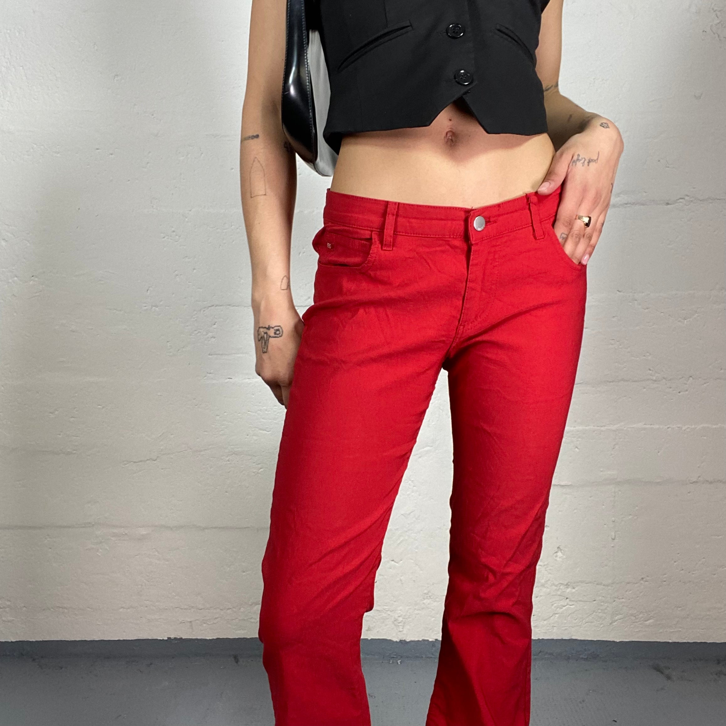 Vintage 2000's Miss Sixty Funky Flare Blood Red Low Waisted Pants (XS ...