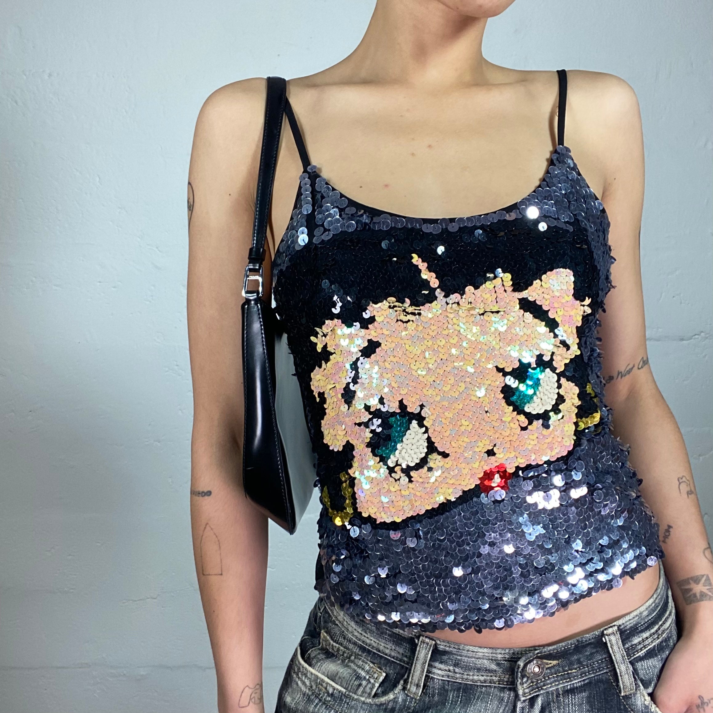 Vintage 2000's Betty Boop Clubwear Sequins Covered Cami Top with Mesh ...