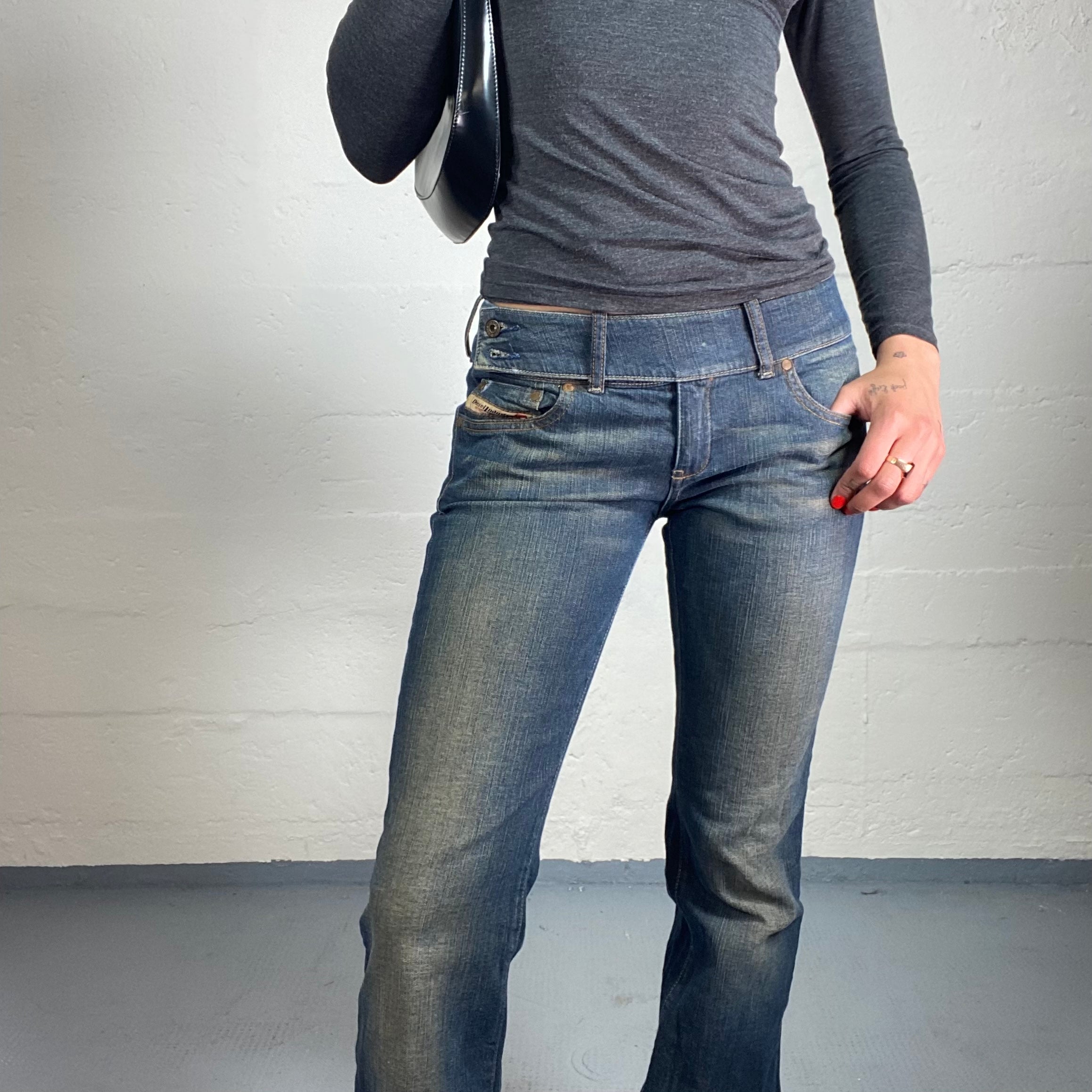 Vintage 2000's Diesel Streetstyle Low Waisted Dirty Effect Wash Bootcu ...