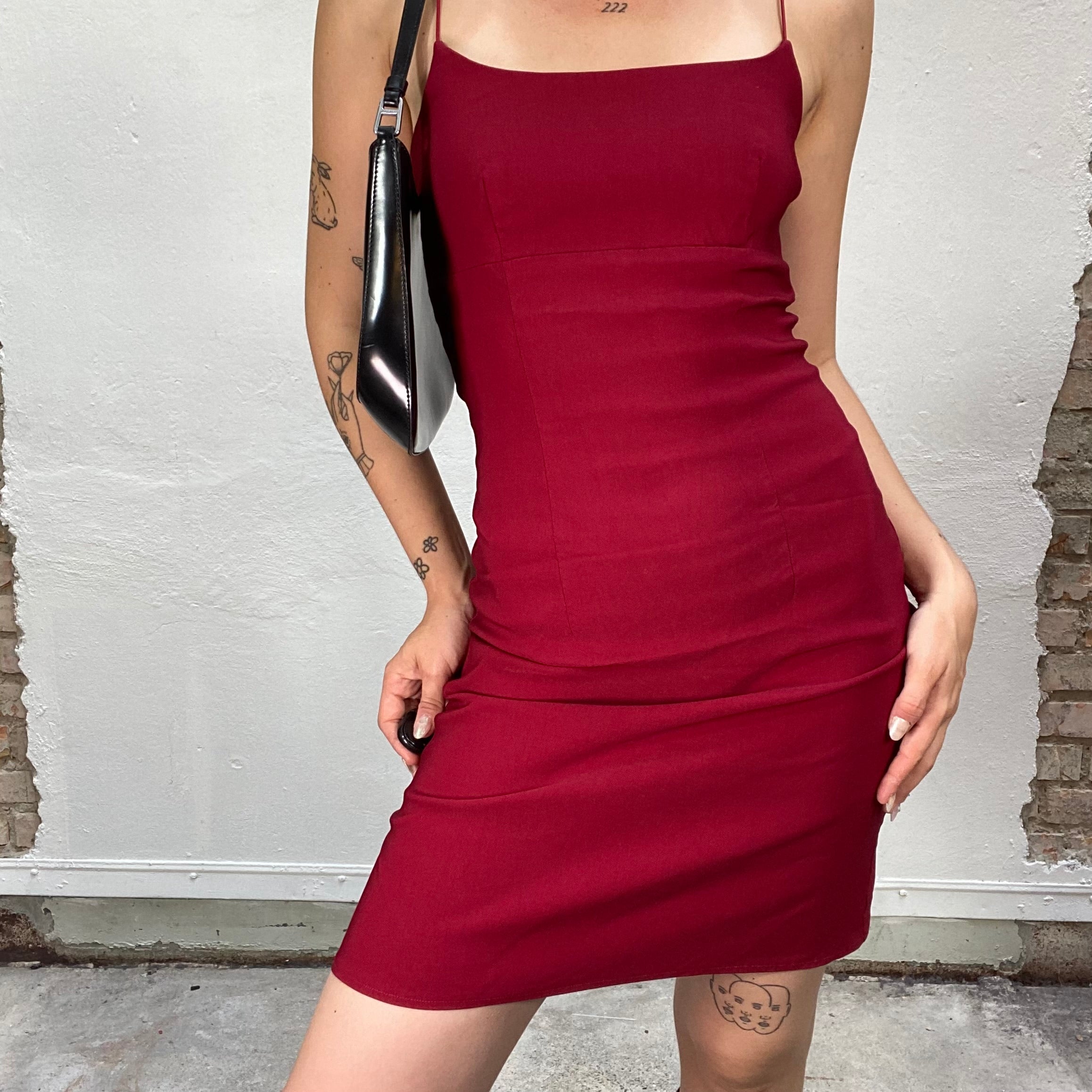 Vintage 2000's Romantic Bella Bordeaux Dress with Bodycon Cut (S ...