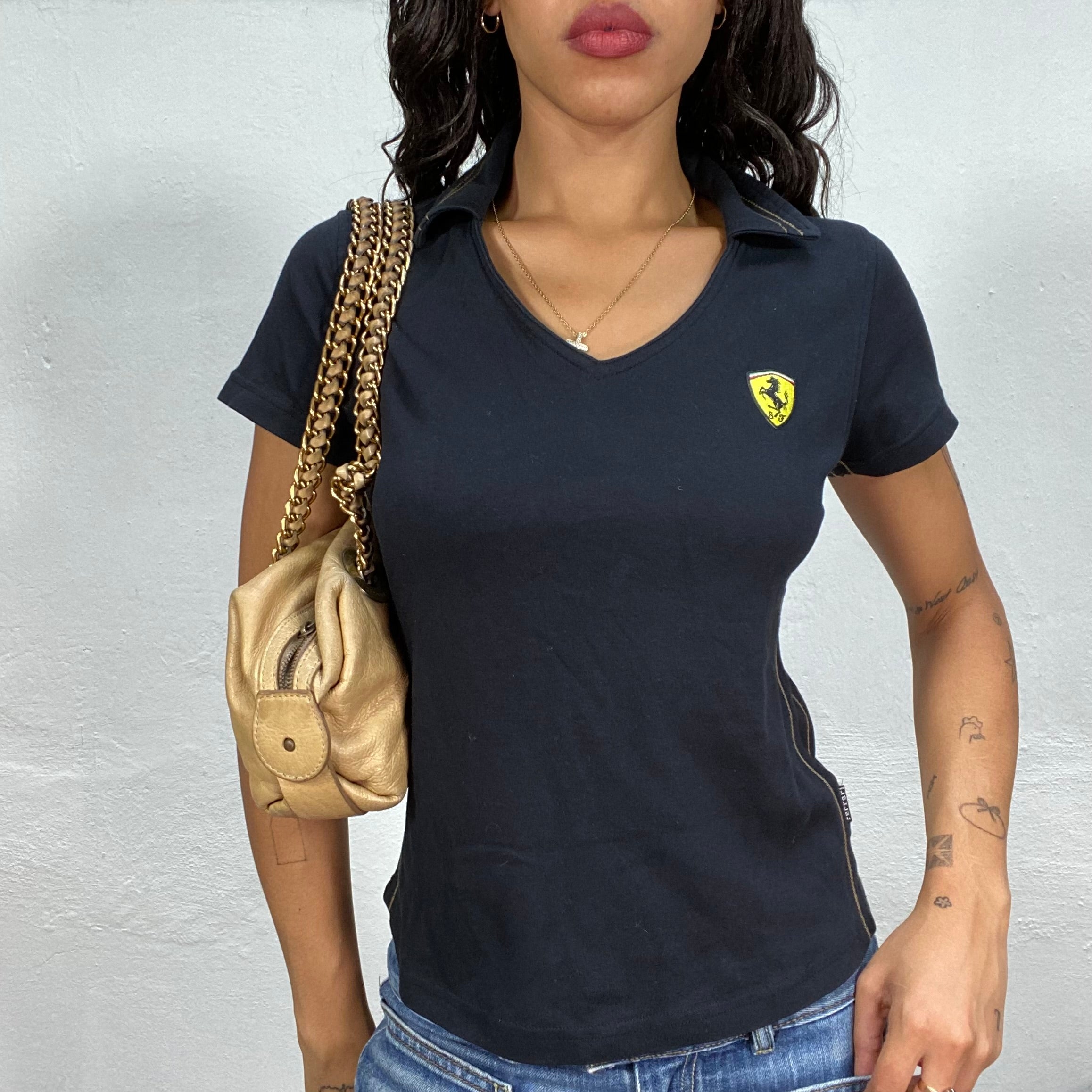Vintage 2000's Ferrari Black Wag Style Top with Logo Detail (S ...