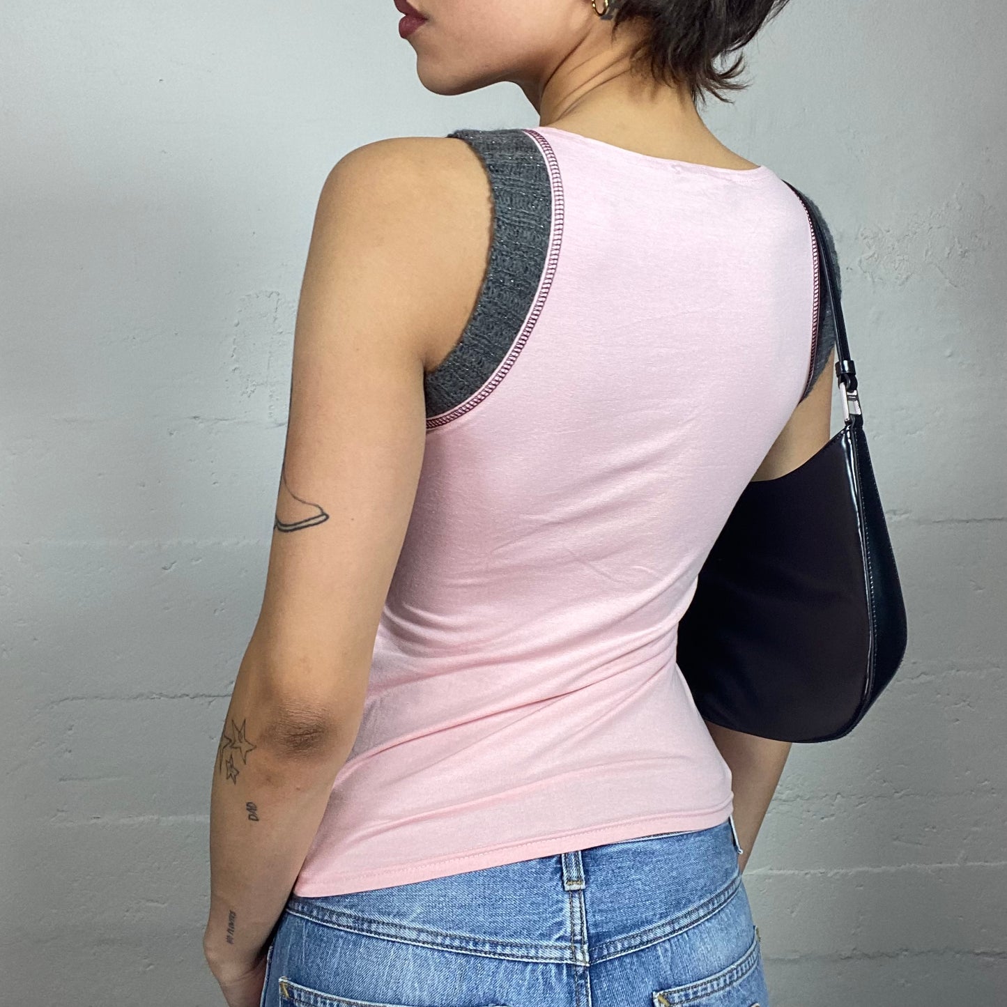 Vintage 2000's Morgan Soft Girl Pink Top with Roses and Wavy Checkered ...