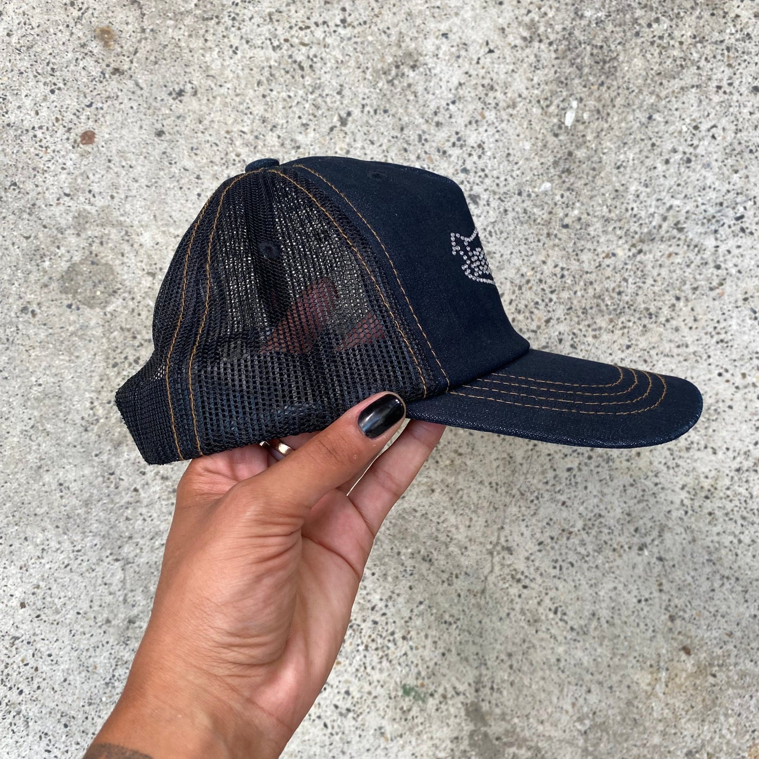 Vintage 2000's Von Dutch Archive Dark Denim Cap with Strass Logo Detai ...