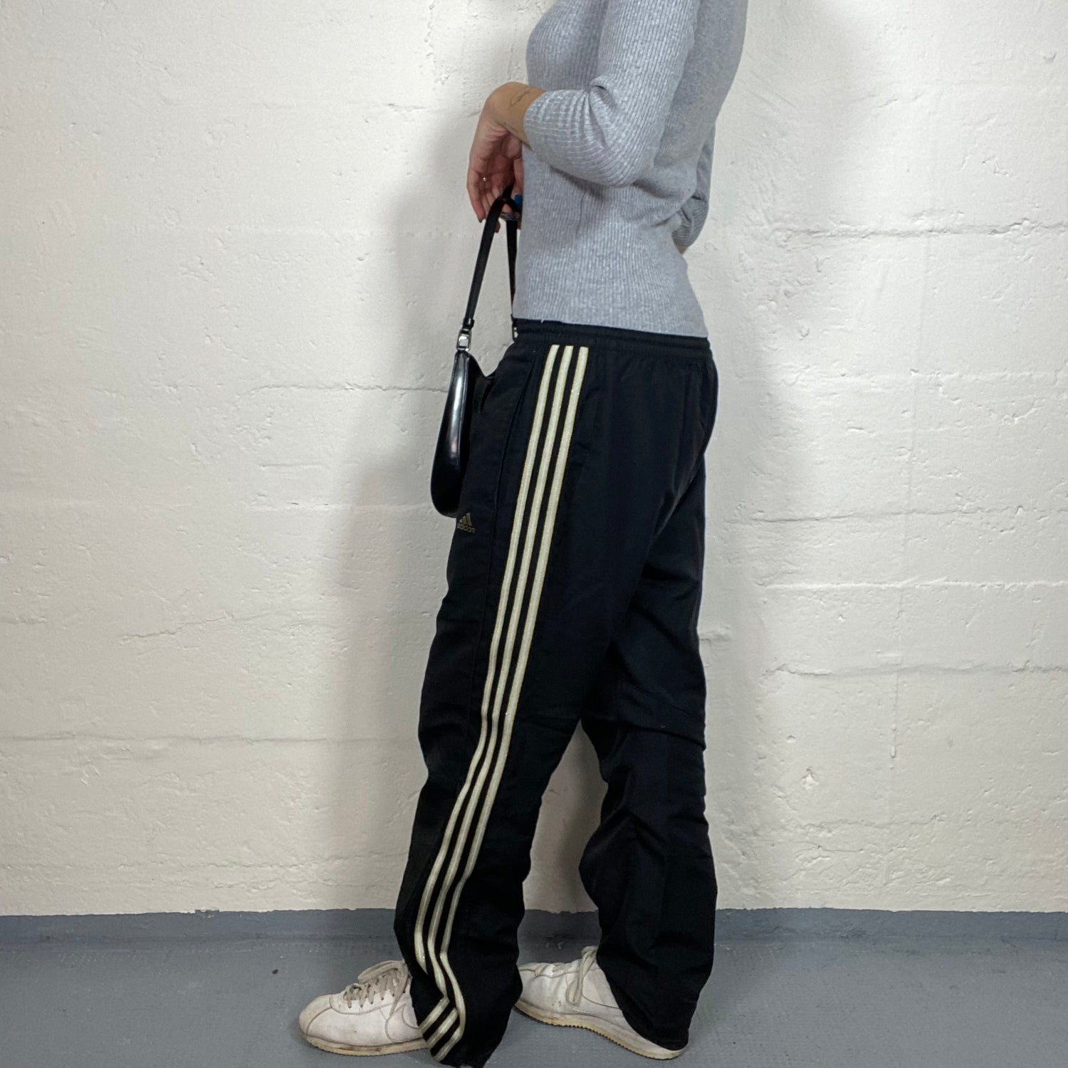 Vintage 2000's Adidas Sporty Black Tracking Pants with Brand Triple Tr ...