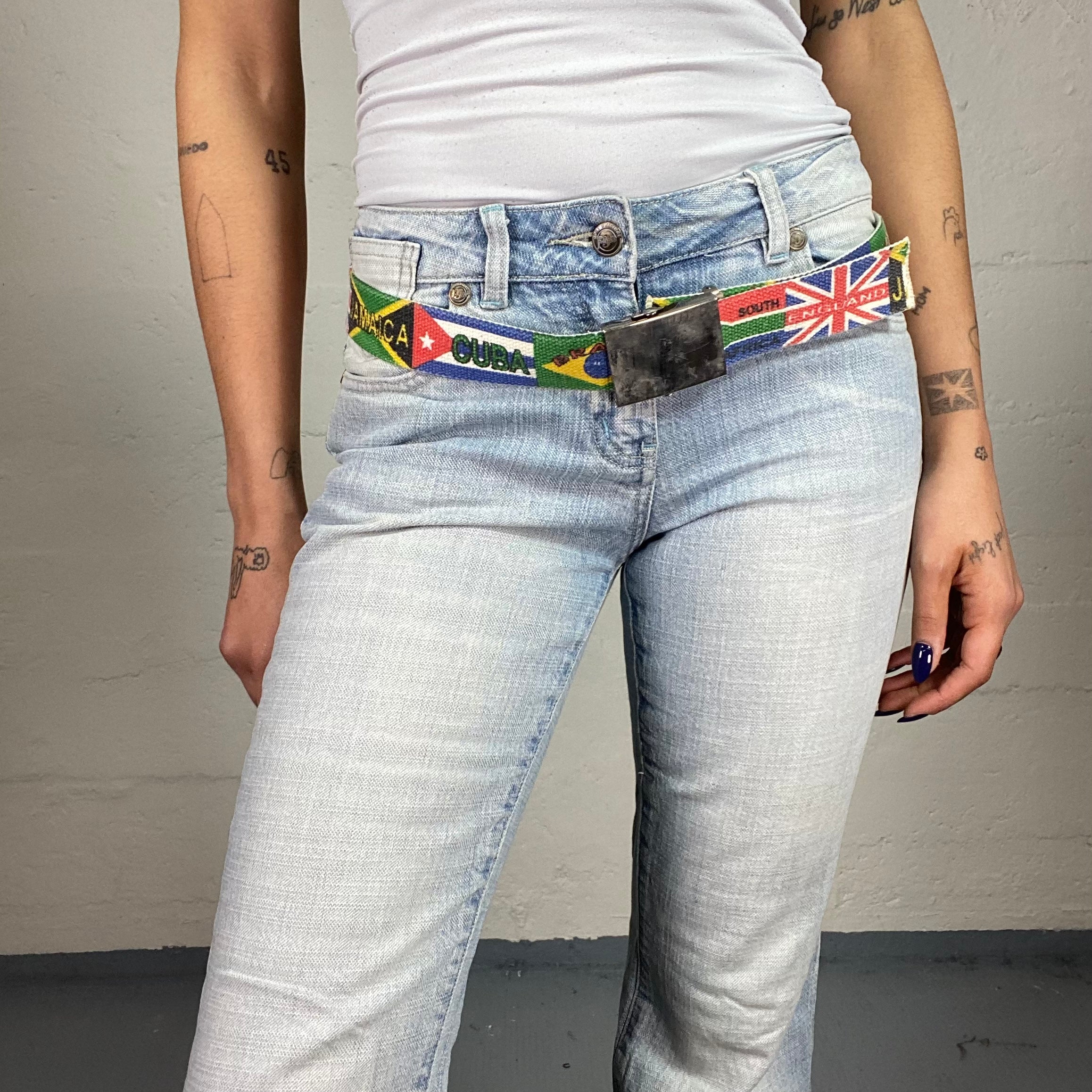 Vintage 2000's Archive Colourful Box Frame Belt with Worldwide Flags P ...