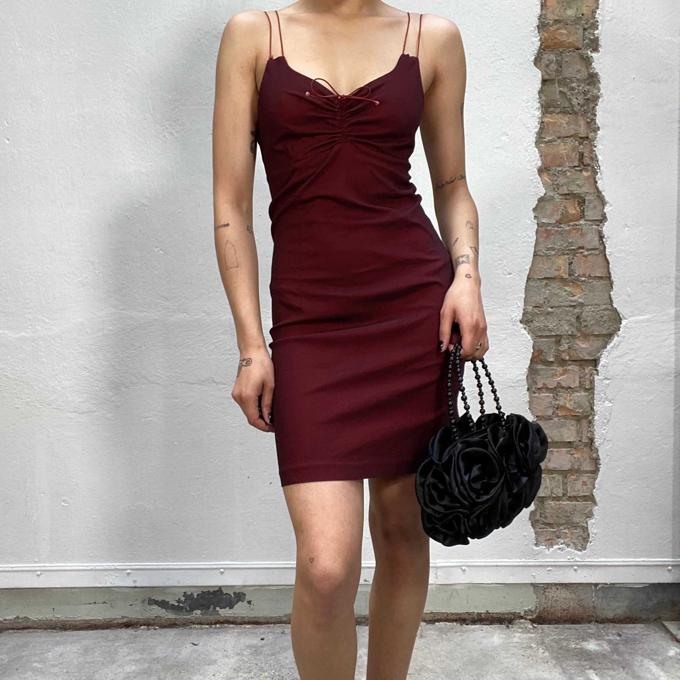 Vintage 2000's Gothic Dark Red Iridescent Dress with Double Straps (S ...