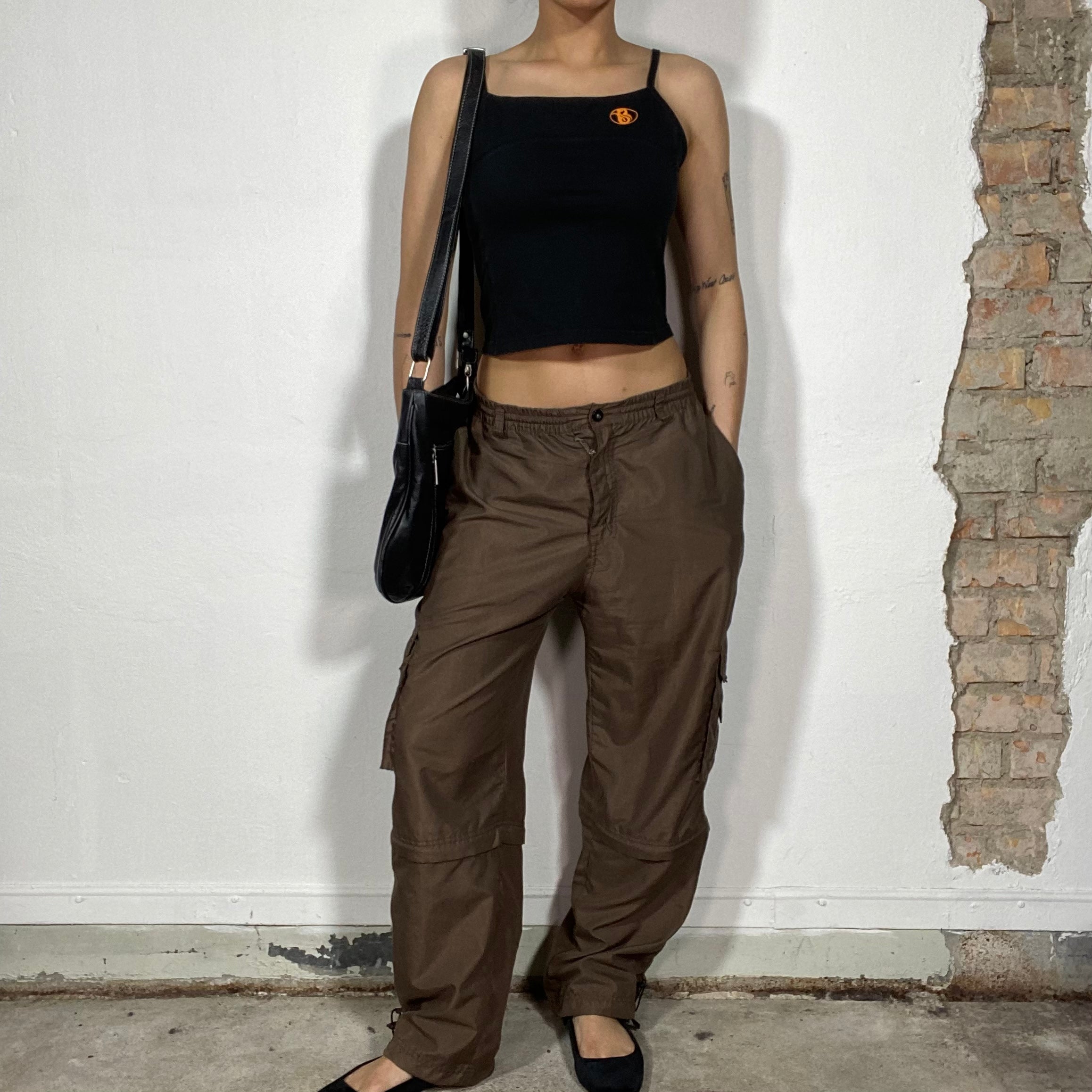 Vintage 2000's Cyber Brown Cargo Pants with Zipper to Shorten (M ...