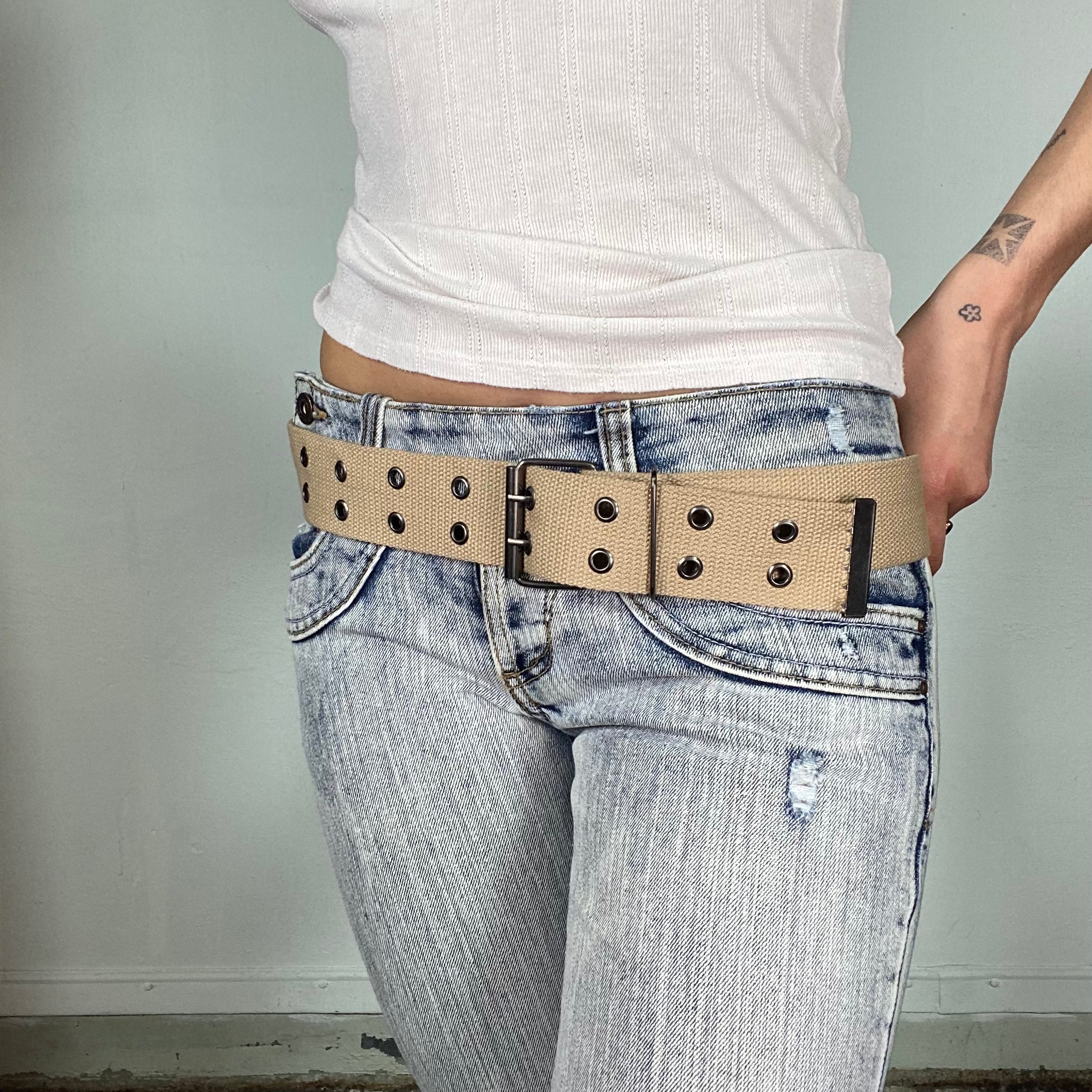 Vintage 2000's Skater Beige Double Row Belt with Eyelets – Michelle Tamar