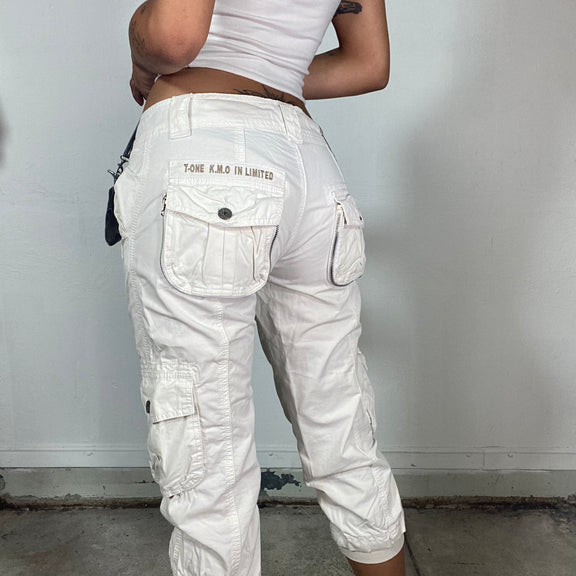 Vintage 2000's Cyber White Cargo Capri Pants with Loose Pocket Details ...
