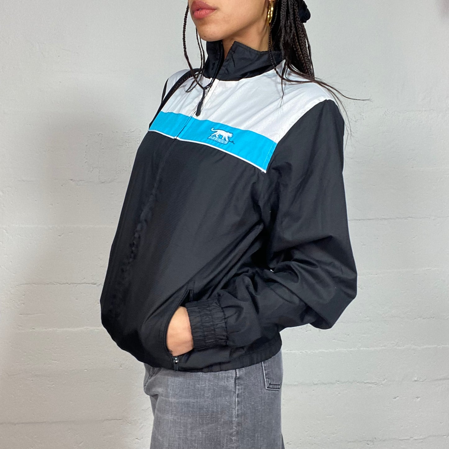 Vintage 2000's Airness Sporty Black and Blue Zip Up Oversized Track Ja ...