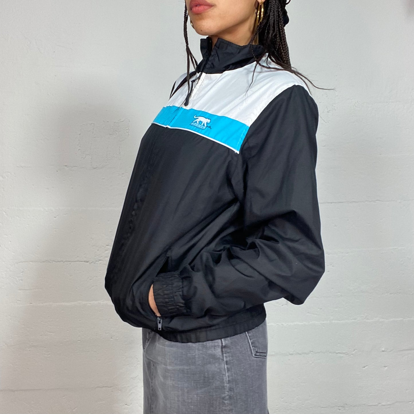 Vintage 2000's Airness Sporty Black and Blue Zip Up Oversized Track Ja ...