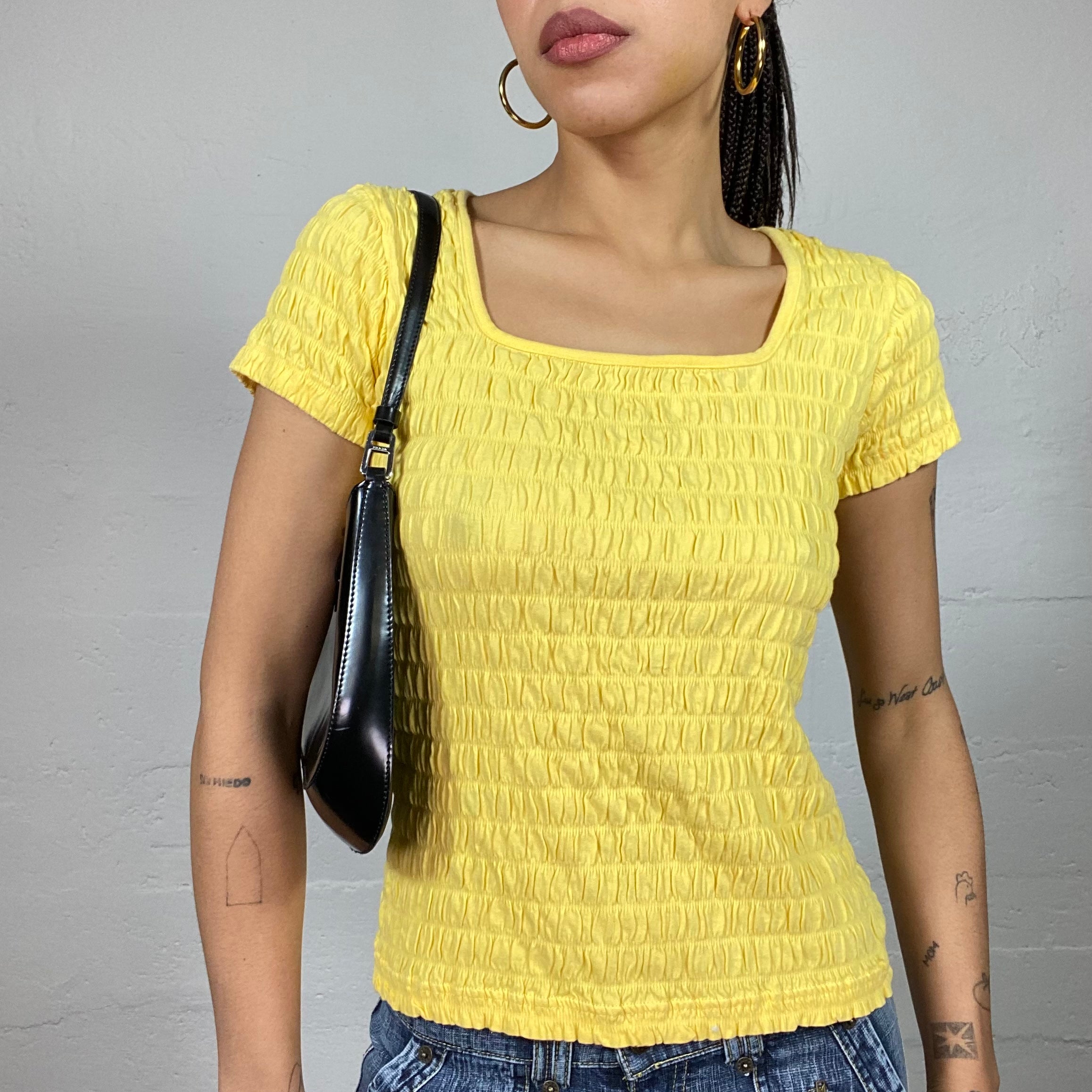 Vintage 90's Downtown Girl Yellow Top with Ruched Material (M ...