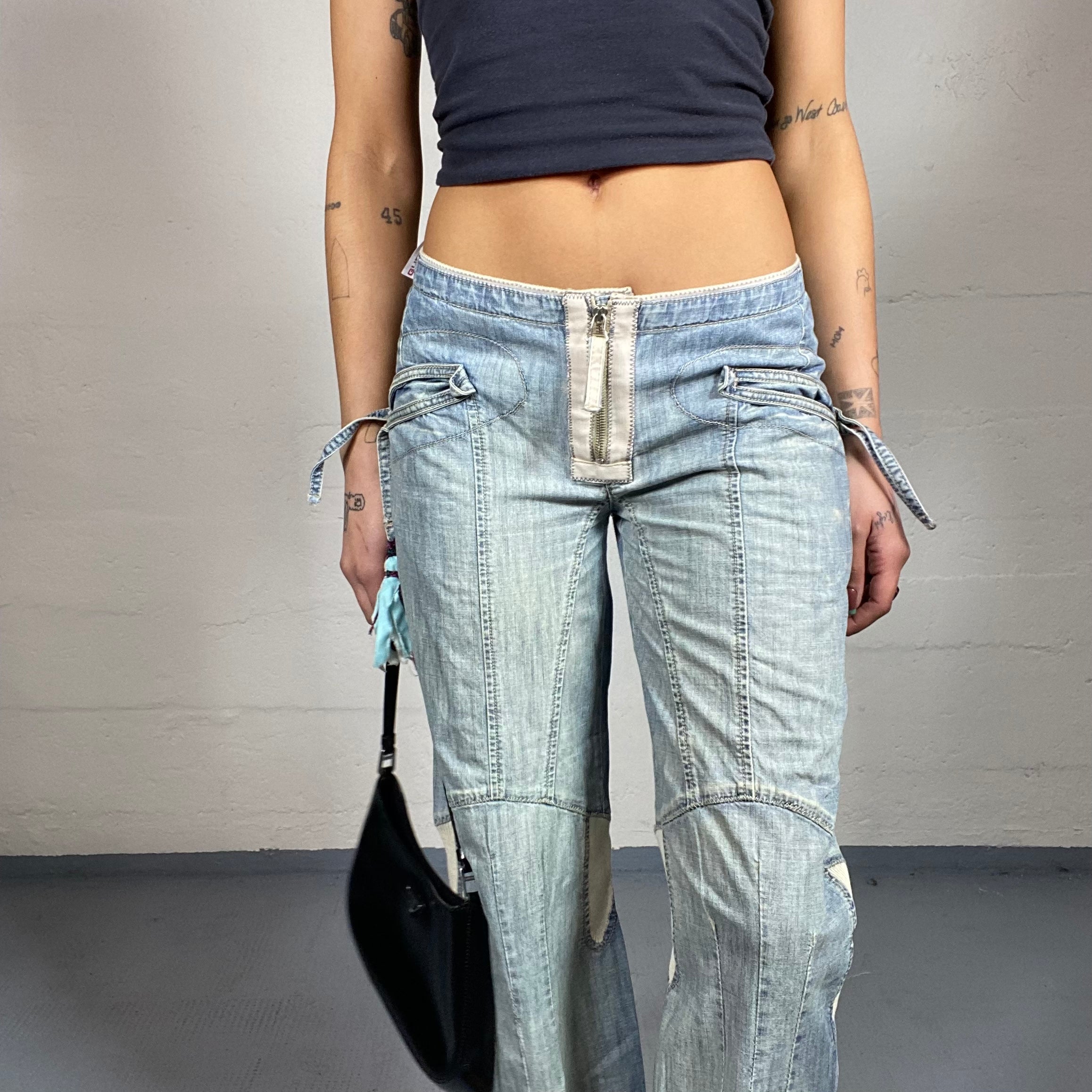 Vintage 90's Rave Denim Capri Cargo Pants with Pockets & Zips Detail ...