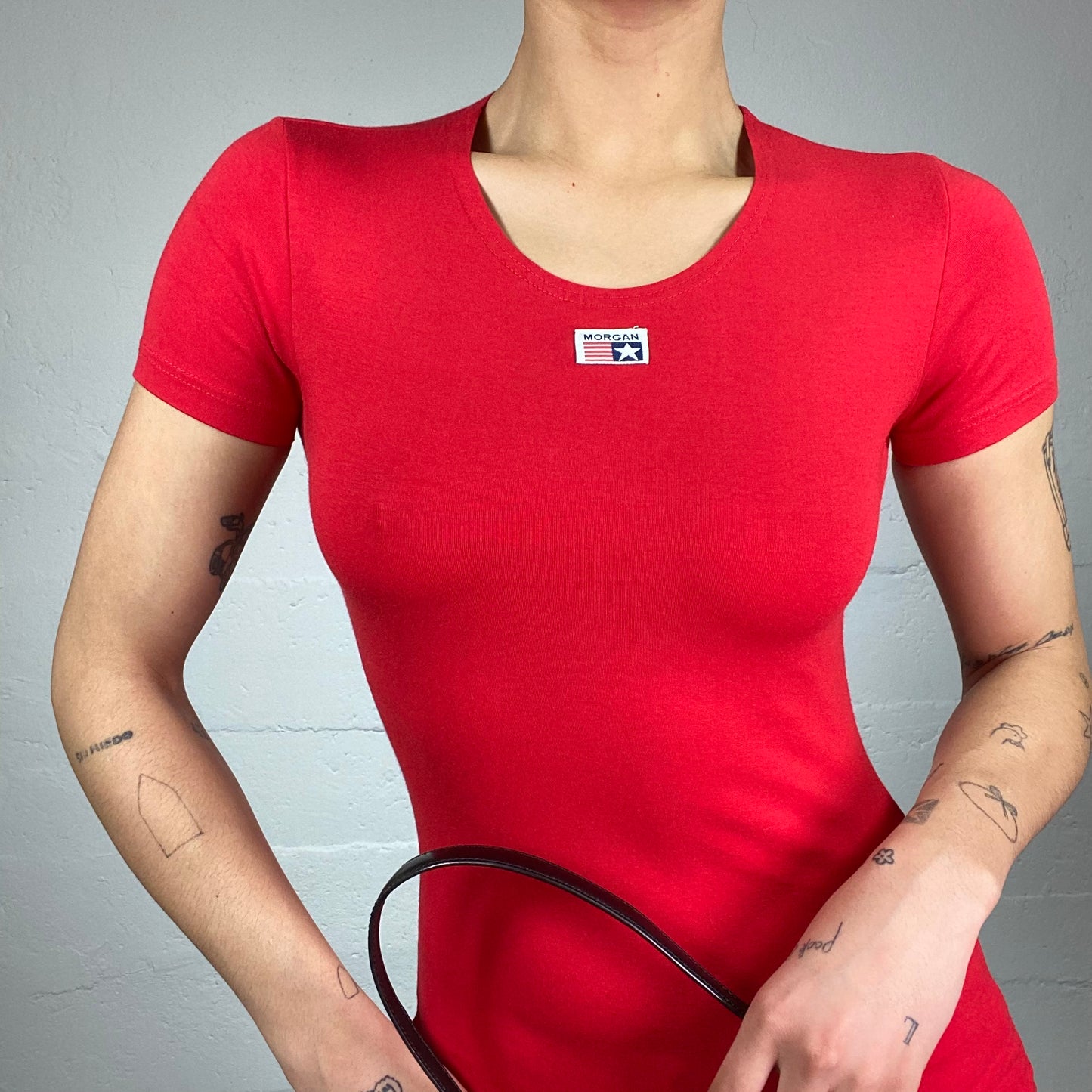 Vintage 2000's Morgan Downtown Girl Red Top with USA Flag Detail (XS ...