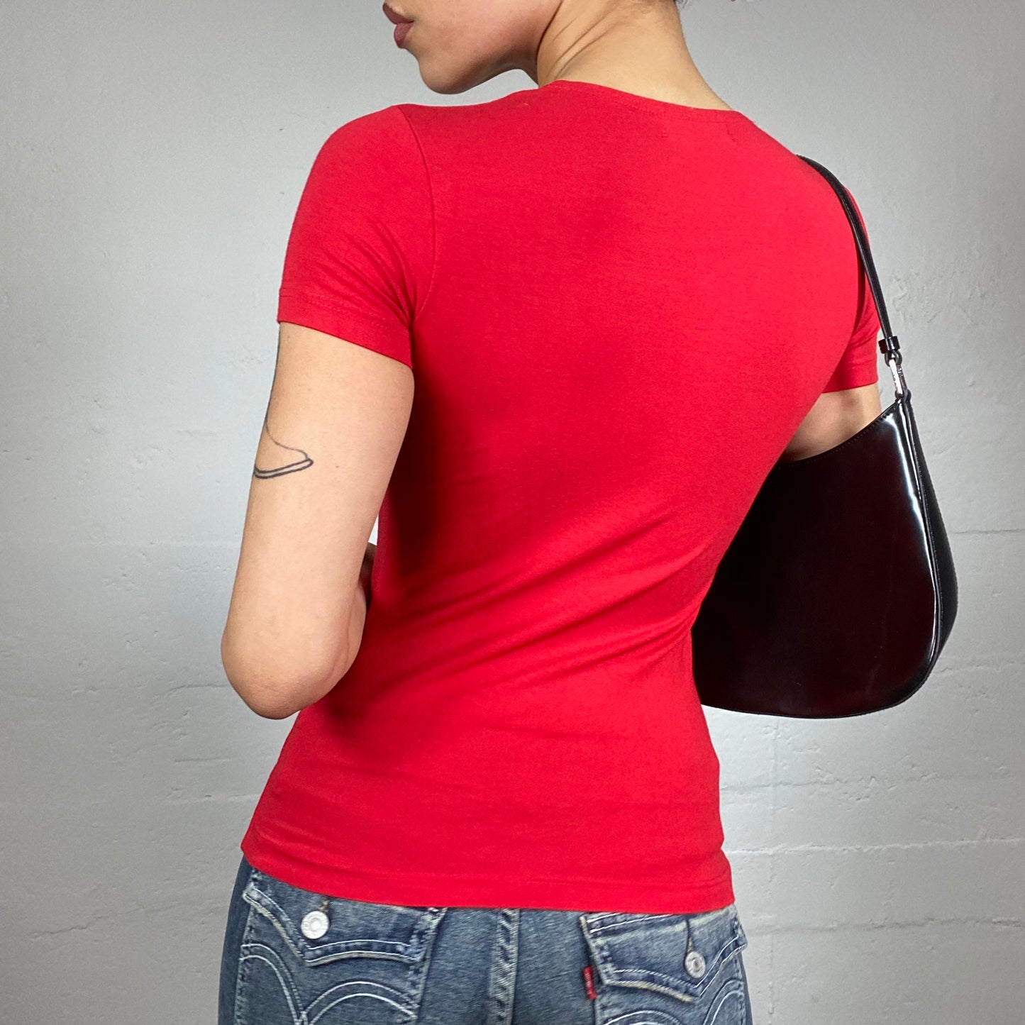 Vintage 2000's Morgan Downtown Girl Red Top with USA Flag Detail (XS ...