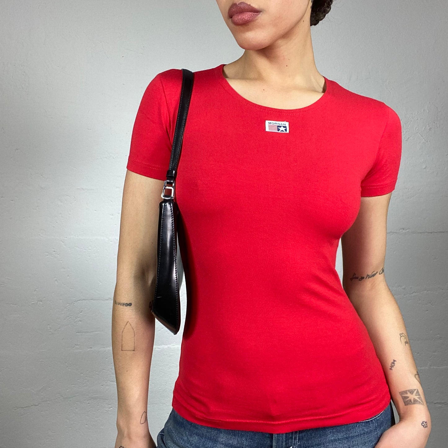 Vintage 2000's Morgan Downtown Girl Red Top with USA Flag Detail (XS ...