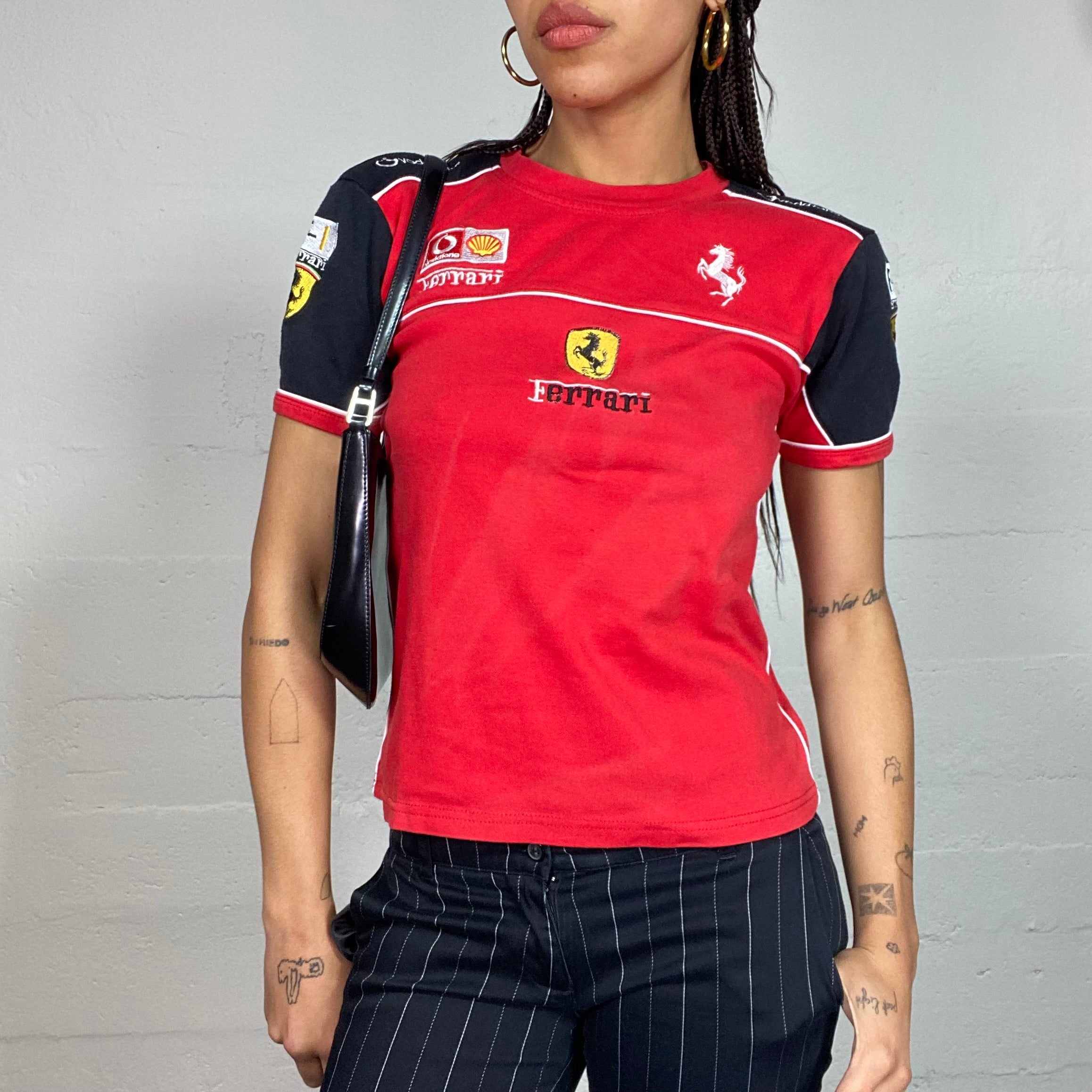 Vintage 2000's Ferrari Sporty Red and Black Top with Brand Logo Patche ...