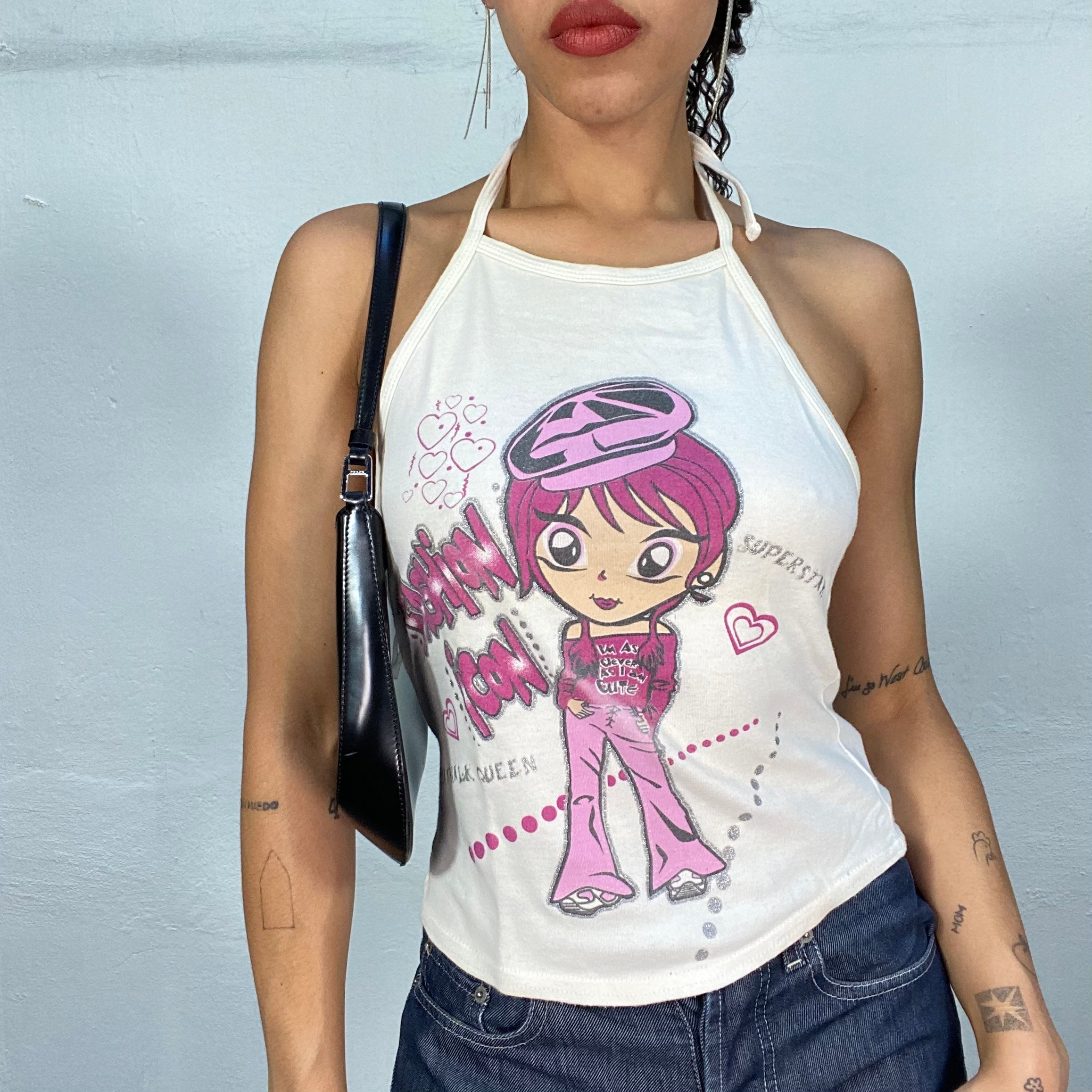 Vintage 2000's Lizzie Mc Guire Off White Neckhalter Top with Pink Girl ...