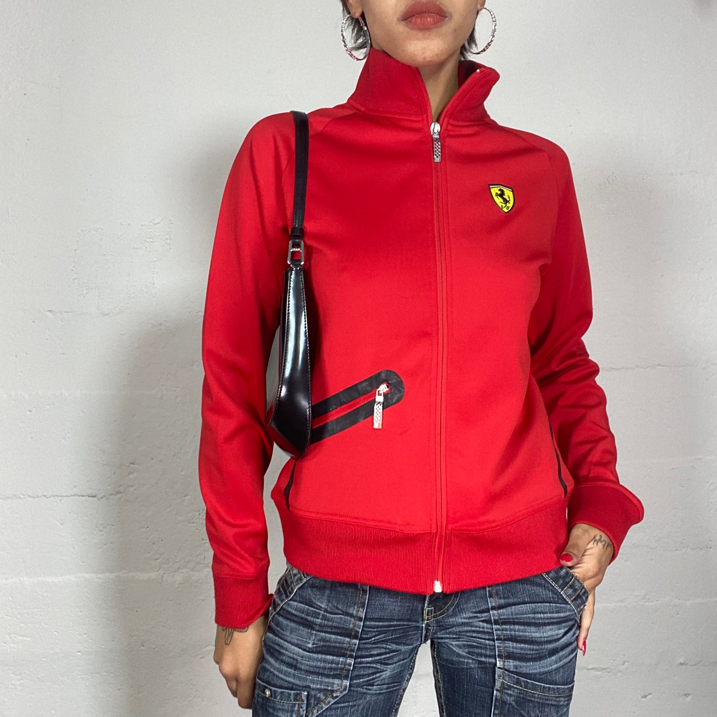 Vintage 2000's Ferrari Red Zip Up Sweater with Logo Detail (S ...