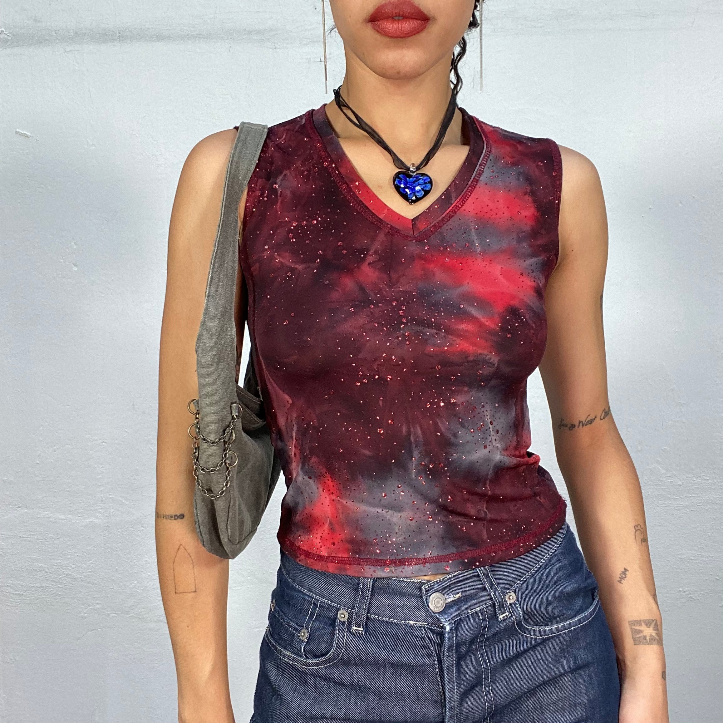 Vintage 90's Rave Top with Tie Dye Effect and Glitter Detail (S ...