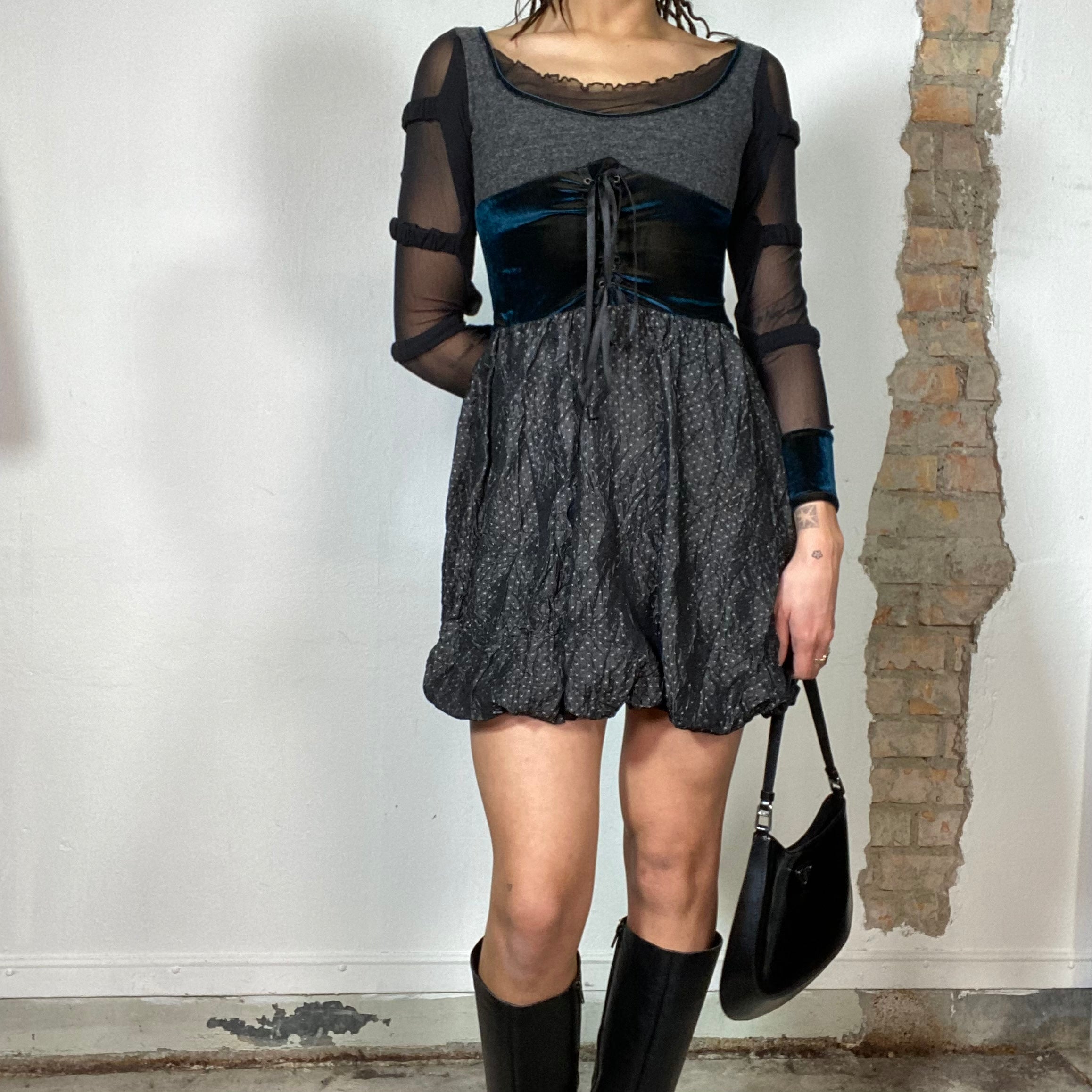 Vintage 90's Gothic Black Longsleeve Dress with Mesh Details and Corse ...