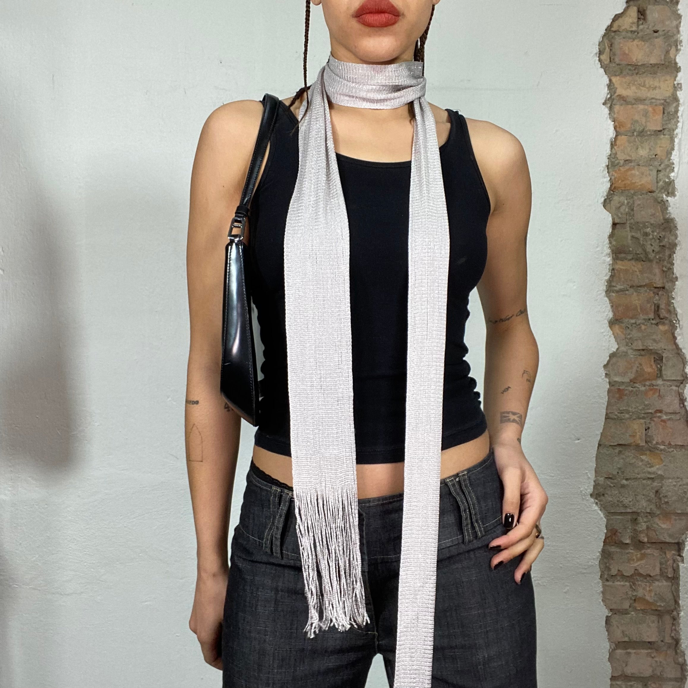 Vintage 2000's Downtown Girl Silver Shiny Skinny Scarf – Michelle Tamar