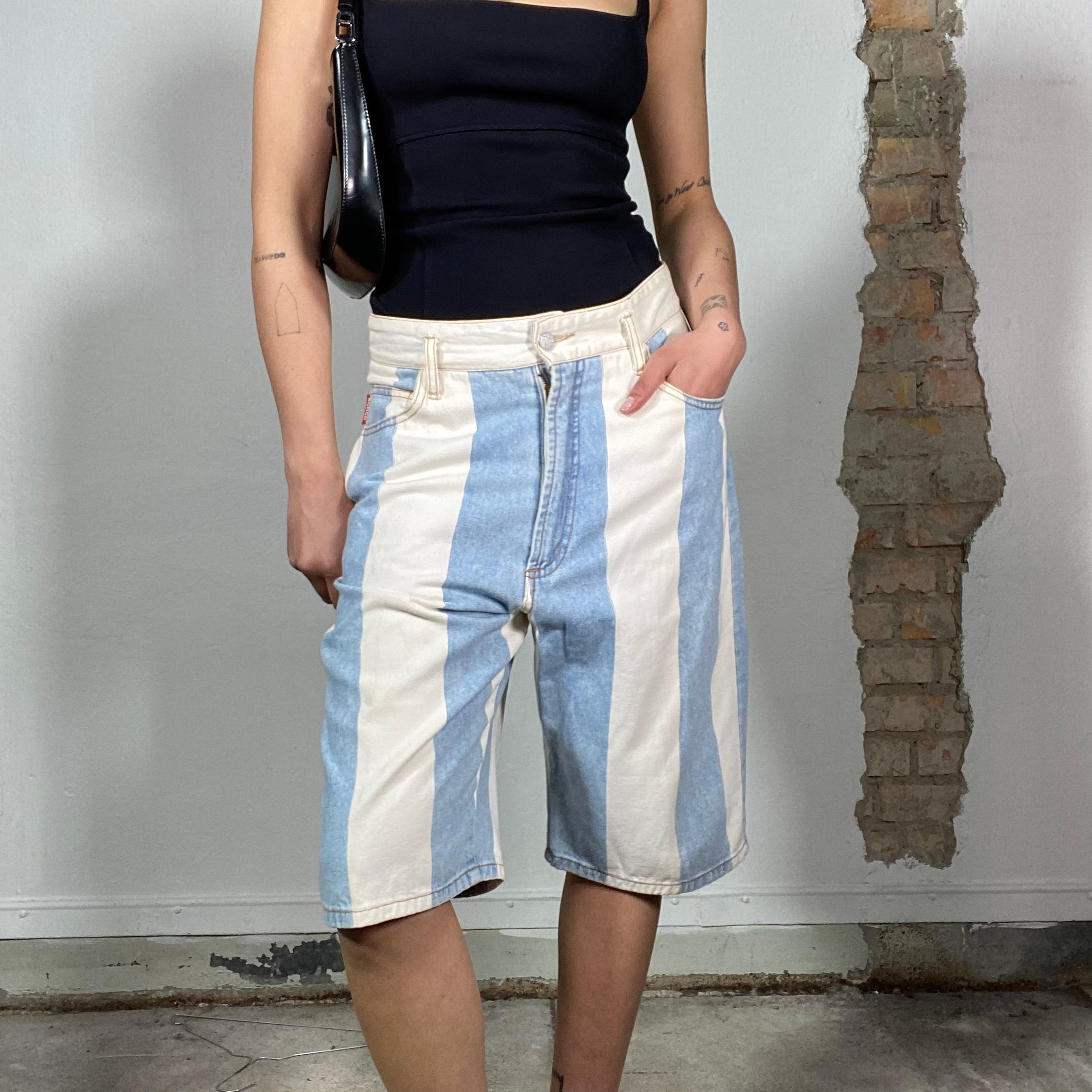 Vintage 90's Streetstyle White and Blue Striped Denim Jorts (M ...