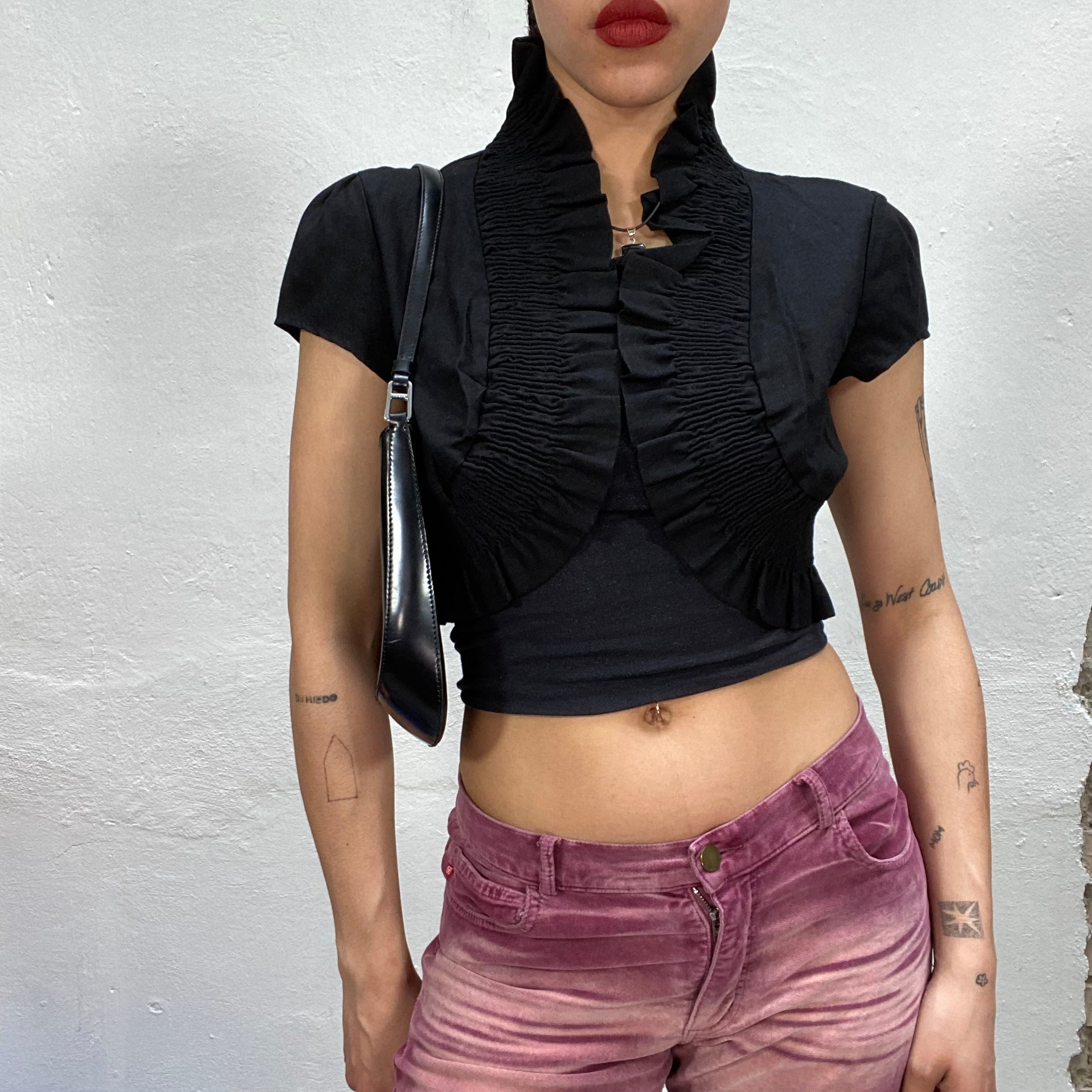 Vintage 2000's Coquette Black Bolero Shirt with Ruffle Details (S/M ...