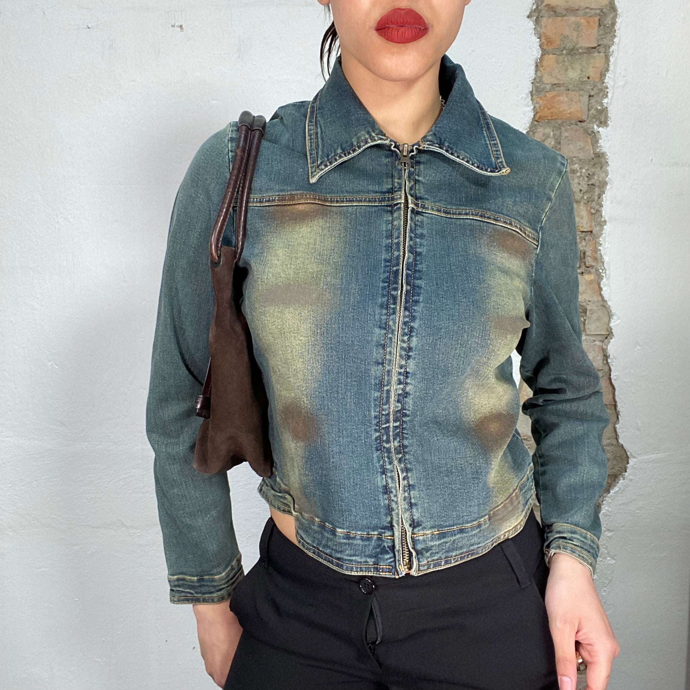 Vintage 2000's Model Off Duty Denim Jacket with Brown Patches (S ...